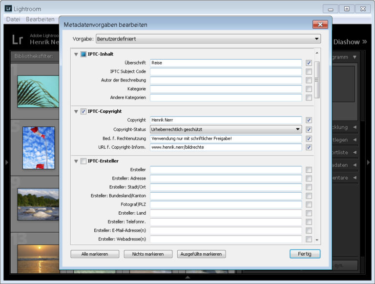 Lightroom Tutorial: In Bildern Exif-Daten ändern
